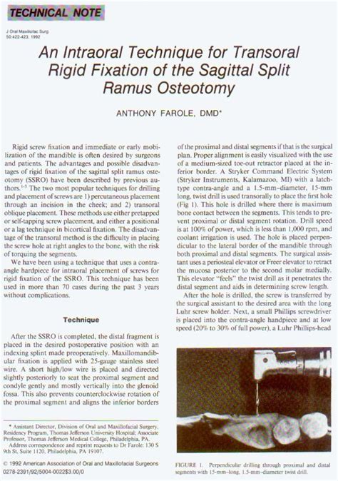 An Intraoral Technique For Transoral Rigid Fixation Of The Sagittal