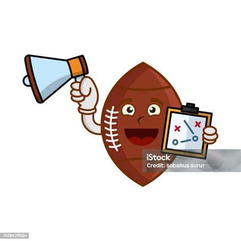 만화 캐릭터 메가폰과 계획 보드와 미식 축구 그림 플랫 스타일 인쇄 디자인 어린이 책 어린이 티셔츠 등 디자인 템플릿 벡터