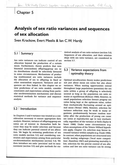 Pdf Analysis Of Sex Ratio Variances And Sequences Of Sex Allocation