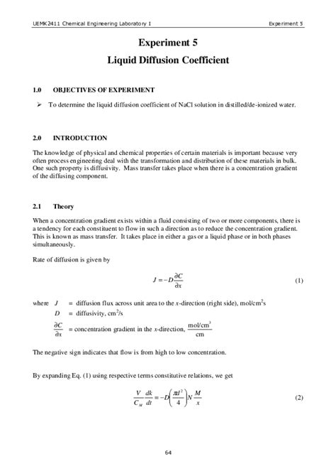 Pdf Experiment 5 Liquid Diffusion Coefficient Pdf Experiment 5 Liquid Diffusion Coefficient