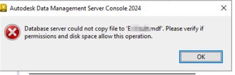 database server could not copy file to please verify if permissions