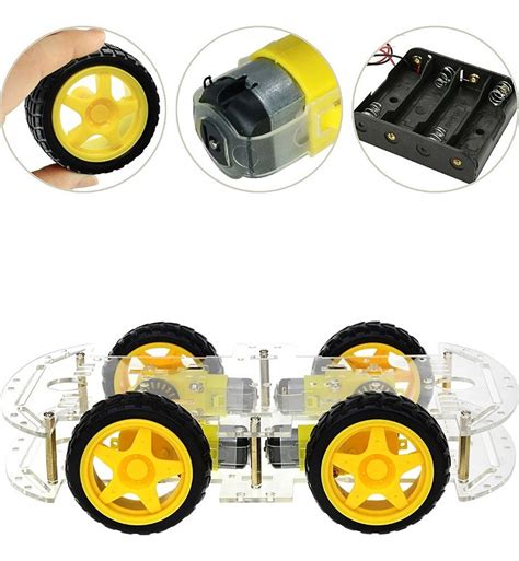 Kit Chassi 4WD Acrílico Robô Carrinho 4 Rodas Compatível Arduino Robótica Smartcomp seu