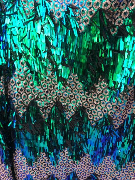 Peacock Sequins With Hexagon Design 2tone Sequins On Stretch Etsy