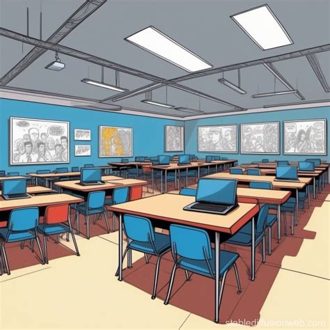 Classroom With Computer Topped Tables And Chairs Stable Diffusion Online