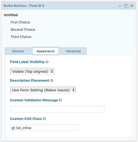 Radio Buttons Gravity Forms Documentation