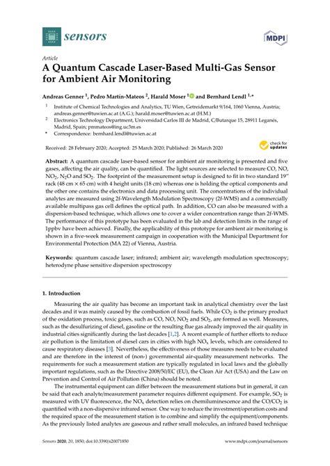 Pdf A Quantum Cascade Laser Based Multi Gas Sensor For Ambient Air Monitoring