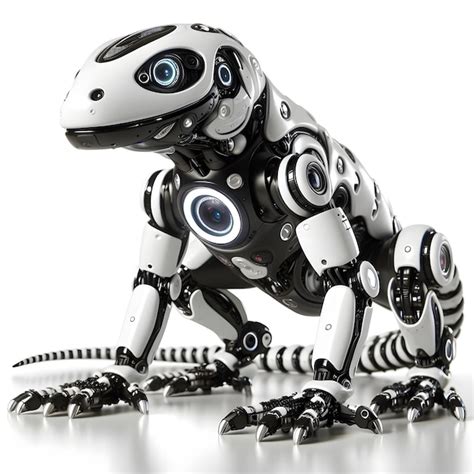 3d Futuristic Lizard Reptile Robot Scifi Black And White Color With A