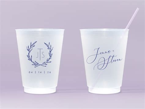 Wreath Wedding Logo Frosted Cups Personalized Party Favors Etsy