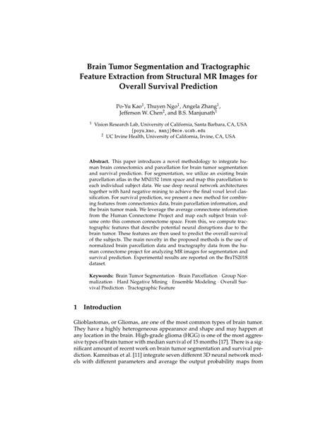Pdf Brain Tumor Segmentation And Tractographic Feature Extraction From Structural Mr Images