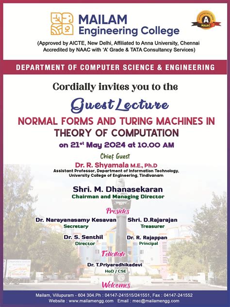 The Department Of Cse Is Organizing A Guest Lecture On Normal Forms And Turing Machine In