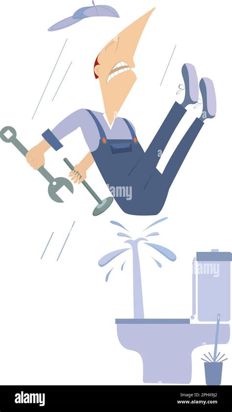 Plumber Worker Toilet Repair Water Plumbing Cartoon Plumber Man