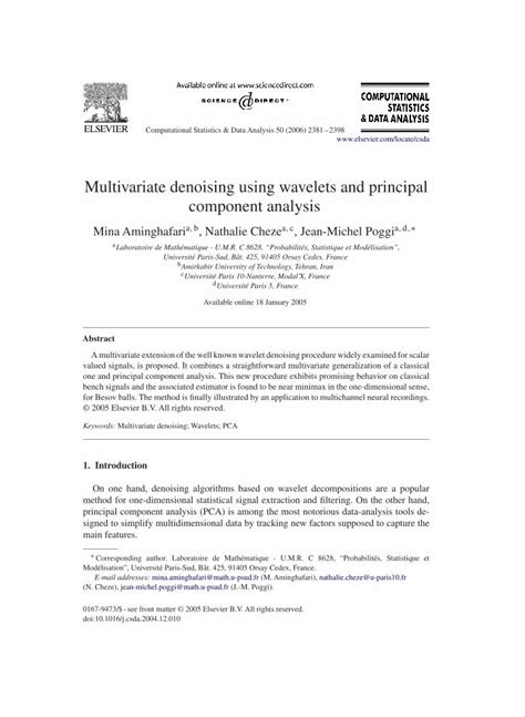 Pdf Multivariate Denoising Using Wavelets And Principal Component