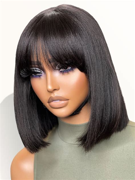 Luvme Hair 10 Inch Light Yaki Straight Bob Wig With Bangs Human Hair