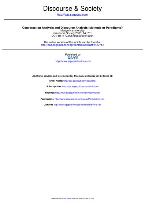 Pdf Conversation Analysis And Discourse Analysis Methods Or Paradigms