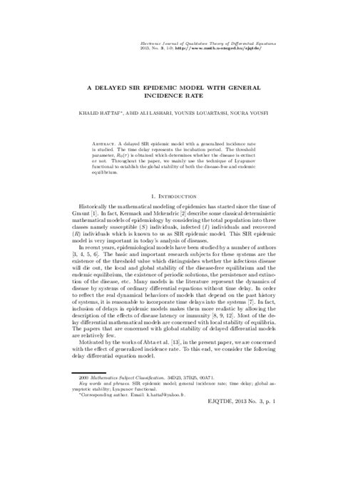 Pdf Delayed Sir Model With General Incidence Rate