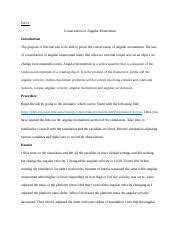 Chapter Lab Activity Docx Part Conservation Of Angular Momentum Introduction The Purpose