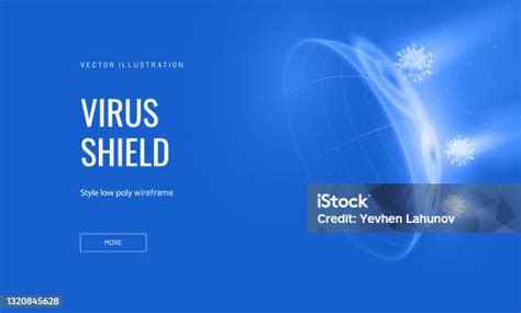 파란색 배경에 버블 쉴드 바이러스 및 감염 보호 벡터 일러스트레이션 추상 와이어프레임 메쉬 스타일로 에너지 쉴드 형태의 보안 및