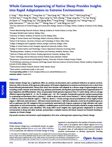 Pdf Whole Genome Sequencing Of Native Sheep Provides Insights Into Rapid Adaptations To