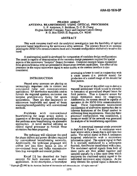 Pdf Phased Array Antenna Beamforming Using Optical Processor