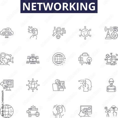 Networking Line Vector Icons And Signs Connecting Linking Interlinking Interconnecting