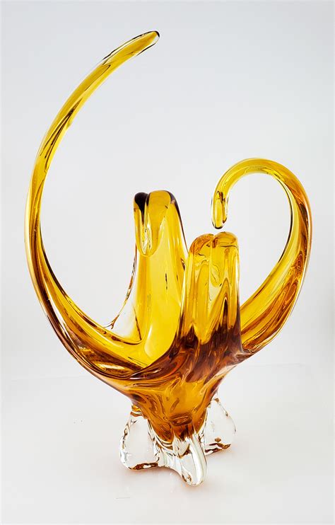 Amber Chalet Glass Basket Murano Glass Art Glass Basket