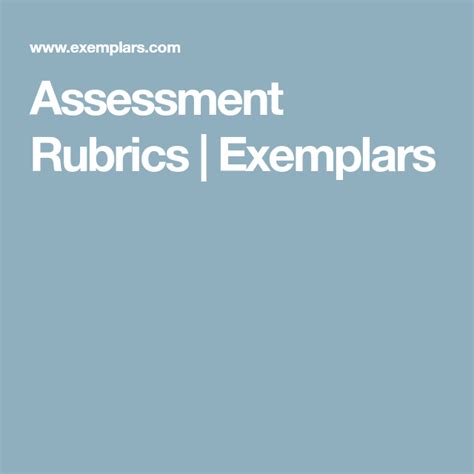 Assessment Rubrics Exemplars
