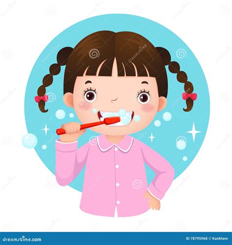 Cute Girl Brushing Her Teeth Stock Vector Illustration Of Health Poster 78795968