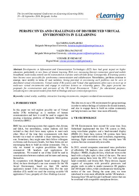 Pdf Perspectives And Challenges Of Distributed Virtual Environments In E Learning