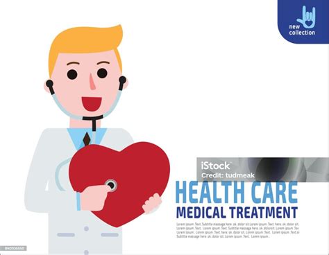 붉은 심장 모양에 대 한 청진 기 검사 웃는 의사 의료 개념입니다 벡터 평면 아이콘 만화 디자인 일러스트입니다 흰색 절연 가리기에 대한 스톡 벡터 아트 및 기타 이미지