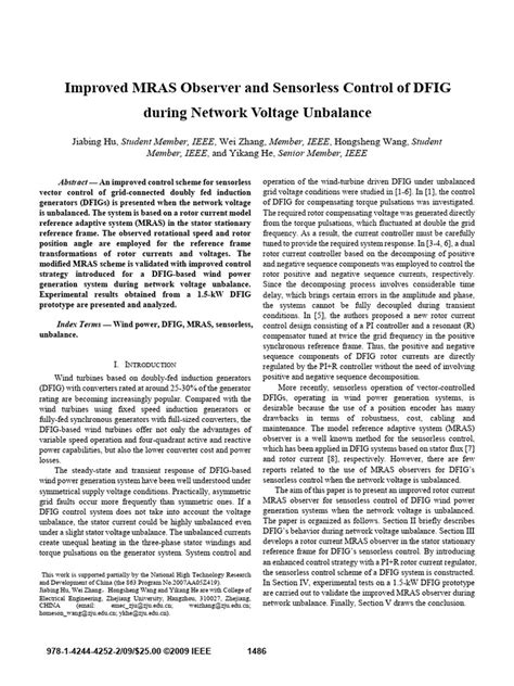 Improved Mras Observer And Sensorless Control Of Dfig During Network Voltage Unbalance Pdf