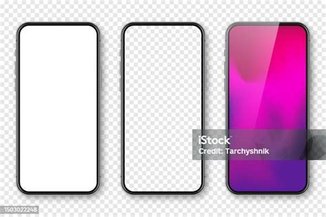 빈 터치 스크린과 추상적인 화려한 배경 벽지가 있는 스마트폰 정면도에 프레임이 없는 휴대폰 고품질 상세한 장치 모형 벡터 그림 휴대전화에 대한 스톡 벡터 아트 및 기타