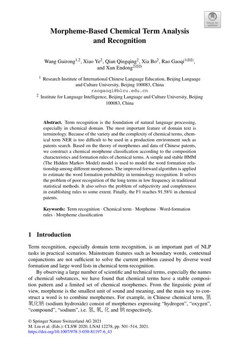 Pdf Morpheme Based Chemical Term Analysis And Recognition