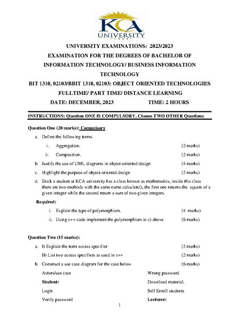Object Oriented Technologies 1 University Examinations 202 3 202 3