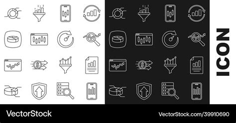 Set Line Mobile With Graph Document Chart Search Vector Image