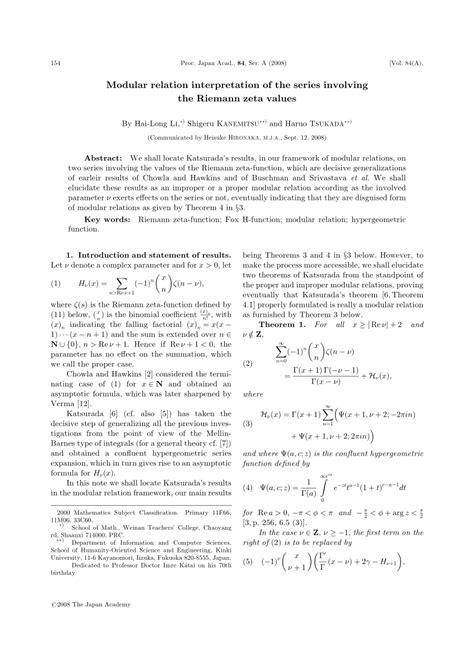 Pdf Modular Relation Interpretation Of The Series Involving The Riemann Zeta Values