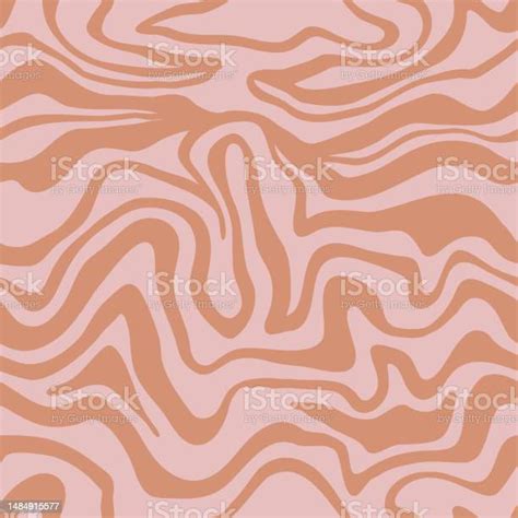 1970 핑크와 브라운 색상의 물결 모양 소용돌이 심리스 패턴 손으로 그린 벡터 그림입니다 70년대 스타일 그루비한 배경 벽지 인쇄 플랫 디자인 히피 미학 벡터 그림 70에