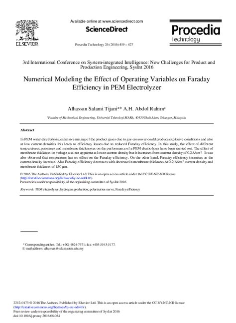 Pdf Numerical Modeling The Effect Of Operating Variables On Faraday
