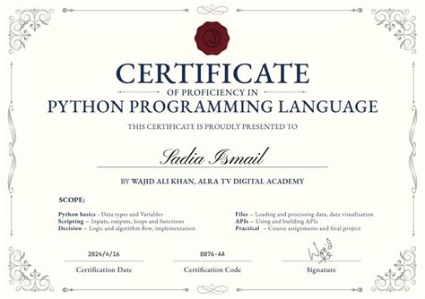 Sadia Ismail On Linkedin Thrilled To Have Earned My Python Coding Certificate A Testament To My