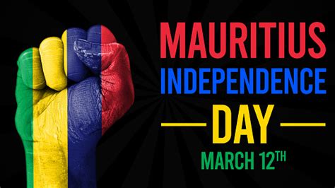 모리셔스 독립기념일은 매년 3월 12일에 기념되며 옆면에는 국기와 타이포그래피가 그려진 형형색색의 주먹입니다 격노한에 대한 스톡 사진 및 기타 이미지 Istock