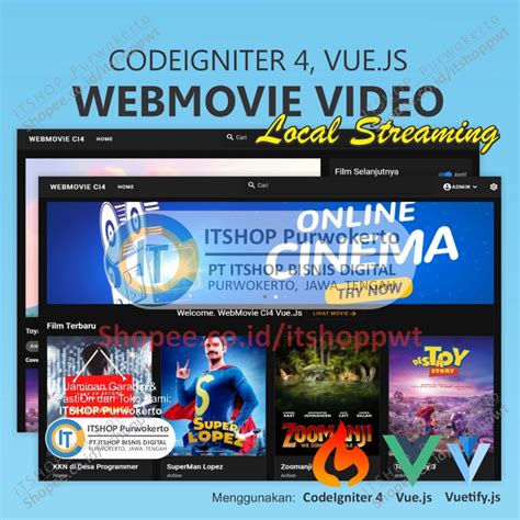 jual source code aplikasi web movie video local streaming codeigniter 4