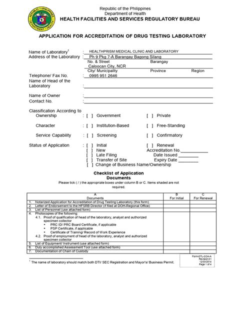 Drug Testing Application Form Pdf