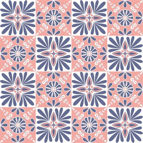 Ceramic Tile Mosaic Violet Pink Lilac Pastel Color Ornate Seamless Pattern Stock Illustration