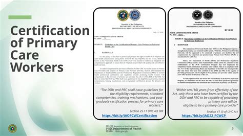 Primary Care Workers Certification Department Of Health Pptx
