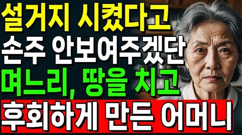 며느리는 손님인거 모르셨어요 명절에 설거지 같이 하자했더니 손주 안보여주겠다며 시댁 박차고 나간 며느리 땅을 치고 후회하게 만든 어머니 오디오북 노후
