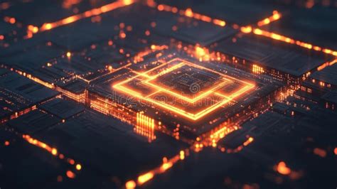 Exploring Futuristic Circuits Illuminated Microchip Design Glowing Technology Stock