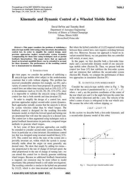 Unicycle Dynamics Pdf Control Theory Kinematics