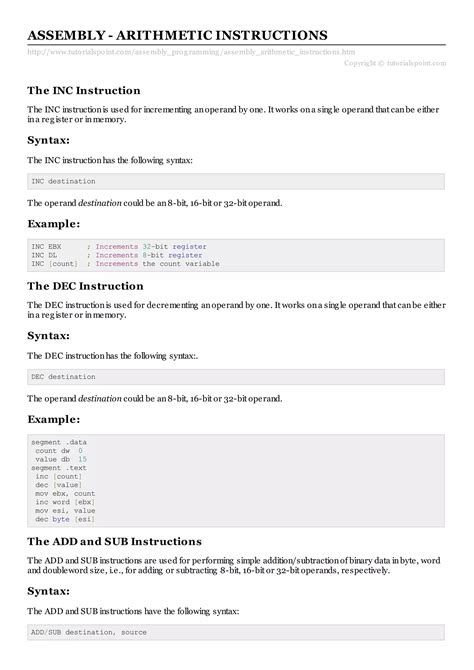 Nasm Assembly Arithmetic Instructions Sol Pdf