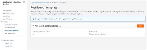 Post Launch Settings Application Migration Service
