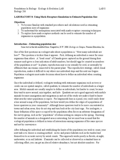 Lab 8 Mark Recapture Pdf Pdf Confidence Interval Science