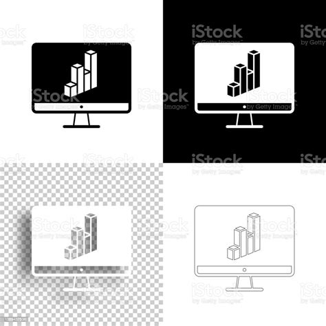 3d 차트가 있는 데스크톱 컴퓨터입니다 디자인 아이콘입니다 빈 흰색 및 검은색 배경 선 아이콘 3차원 형태에 대한 스톡 벡터 아트 및 기타 이미지 Istock